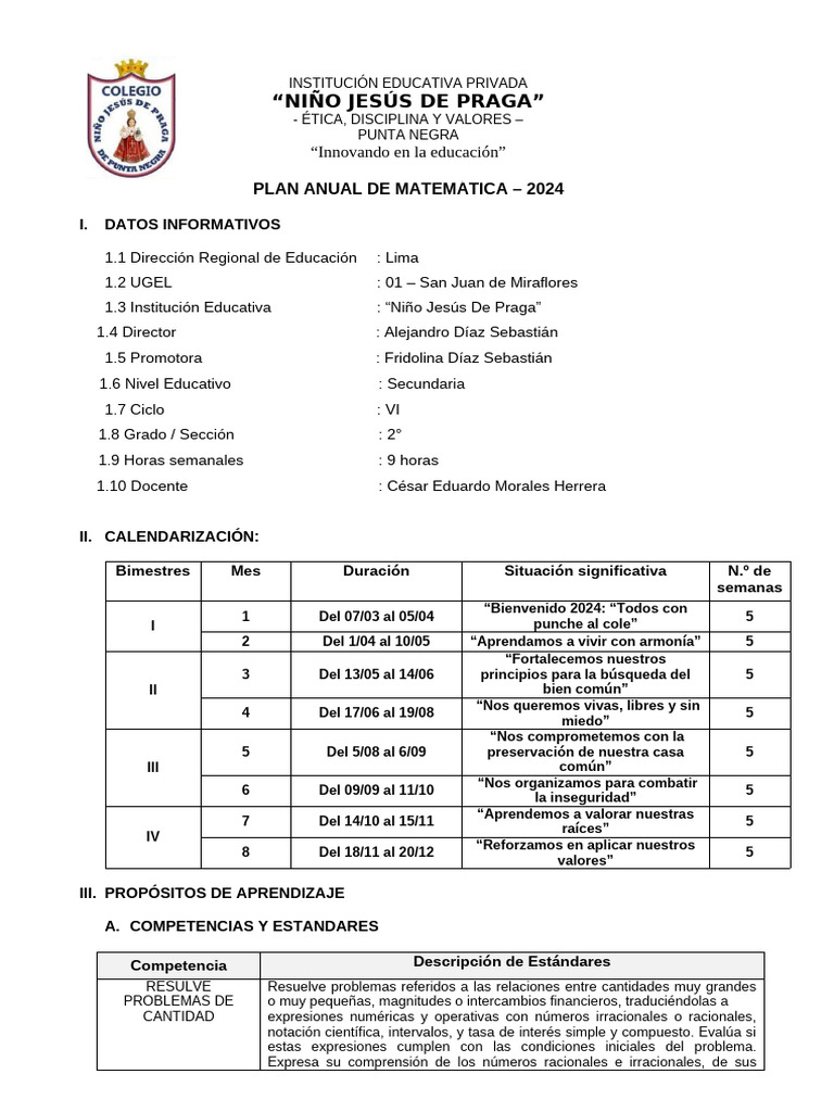Plan Anual de Matemática 2024 | PDF | Ecuaciones | Geometría