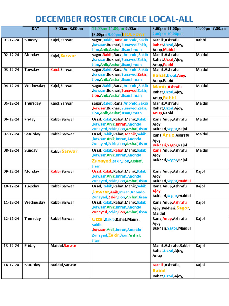 December Roster for Circle Local-ALL | PDF