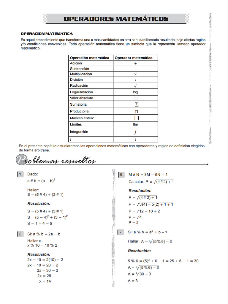 Ficha Operadores Matematicos-1sec | PDF