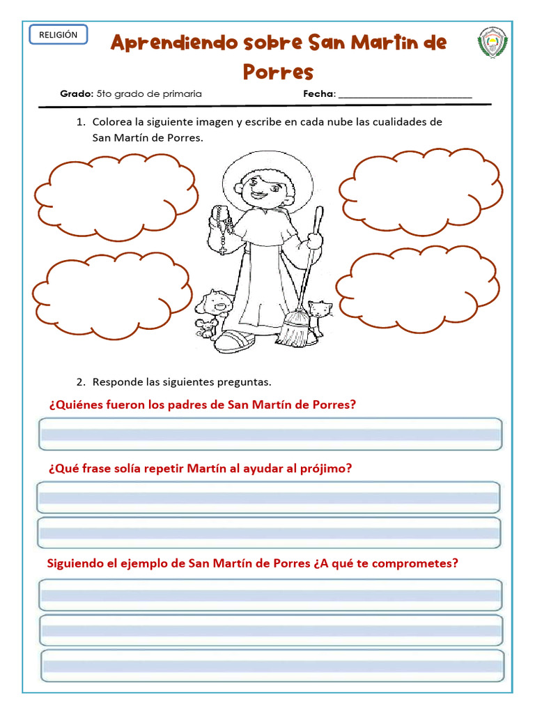 FICHA RELIG. San Martín de Porres 5TO | PDF