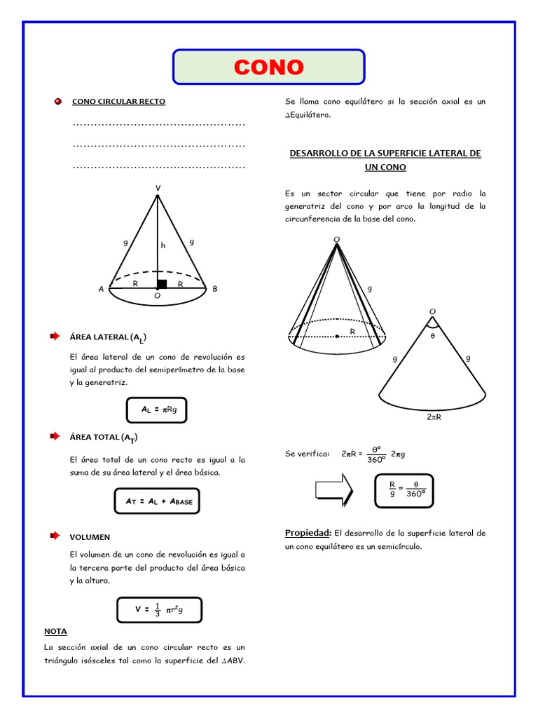 Propiedades y Cálculos del Cono | PDF | Geometría del plano euclidiano | Geometria clasica