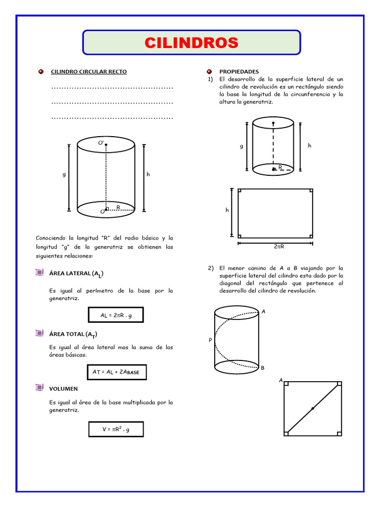 Cilindro Circular Recto para Cuarto de Secundaria | PDF | Geometria ...