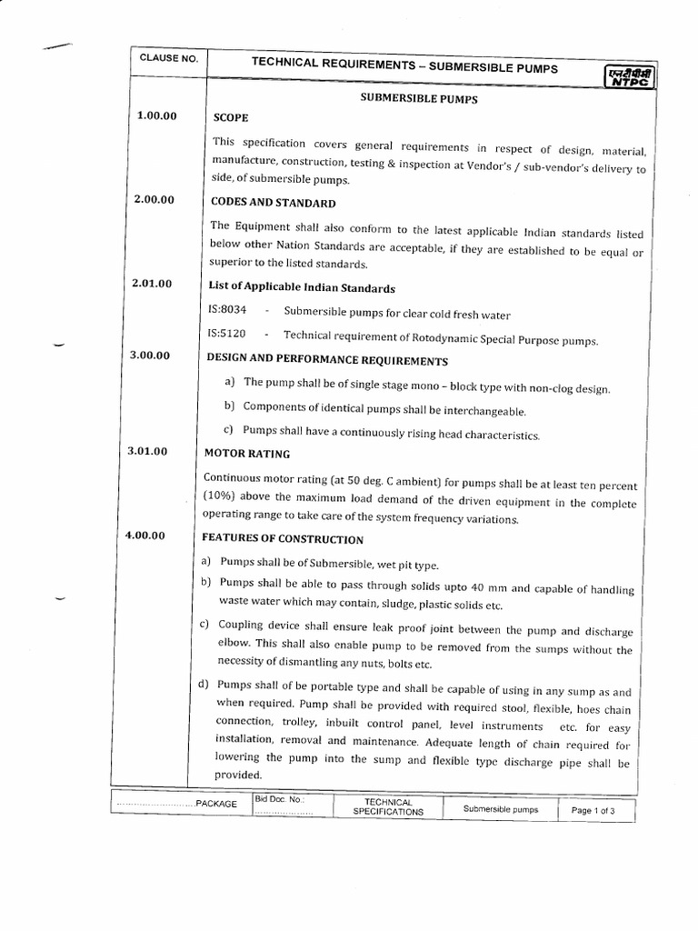 Technical Requirement 100160749 | PDF | Pump | Manufactured Goods