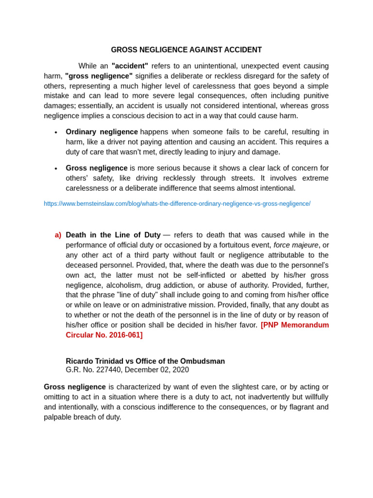 Gross Negligence Against Accident | PDF