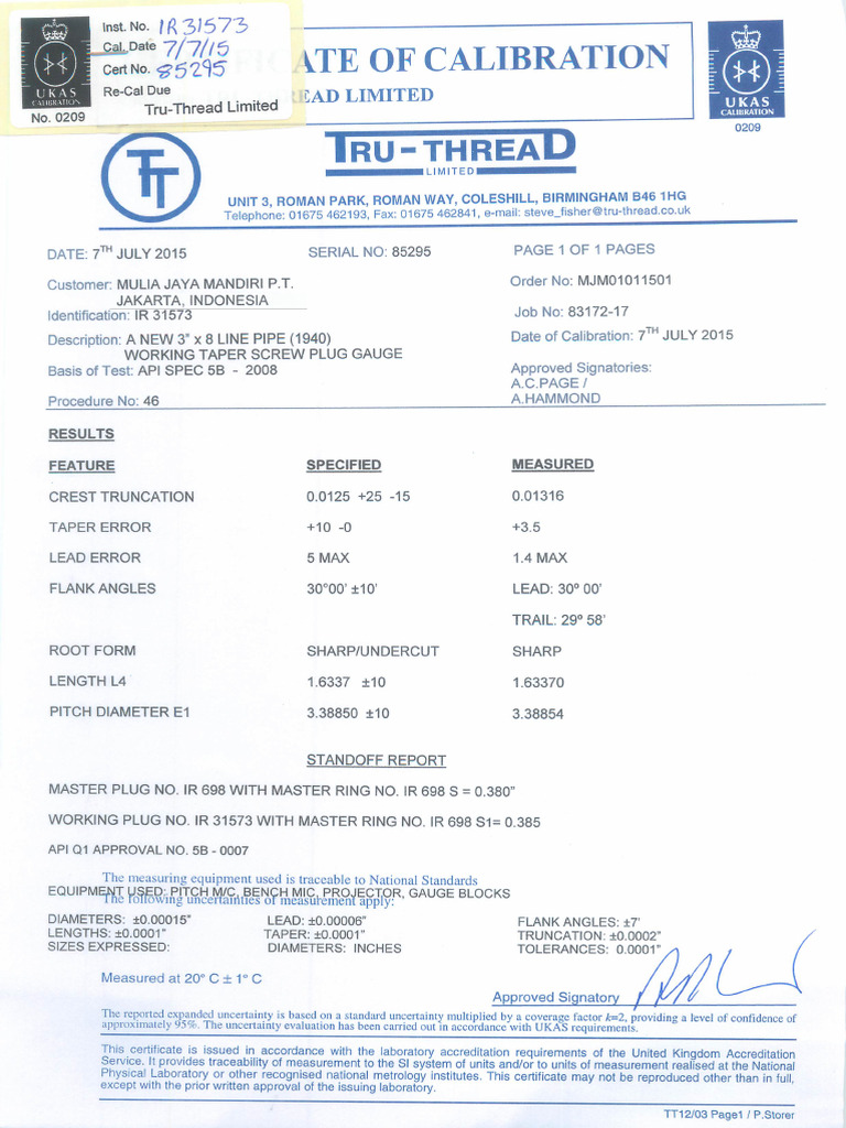 3 Line Pipe Working Plug Gage | PDF