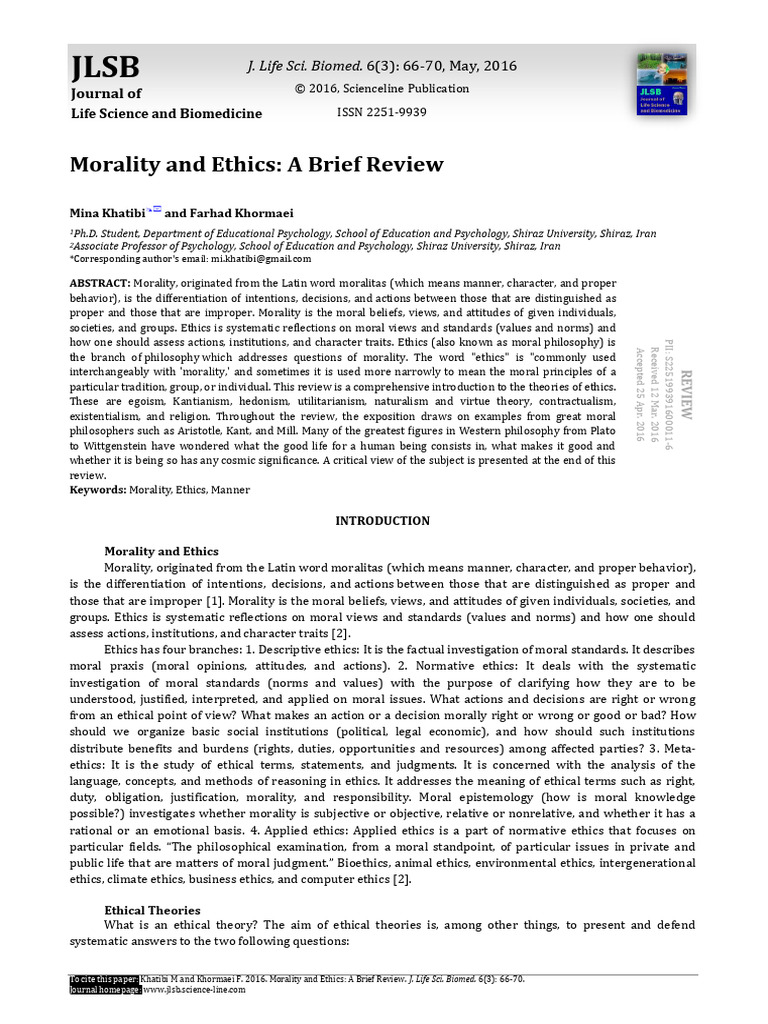 Morality and Ethics: Key Theories Review | PDF | Morality ...
