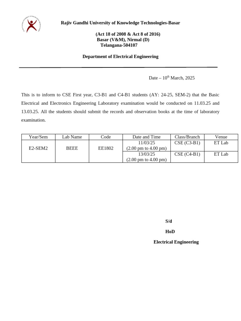 Beee E1cse c3 b1 and c4 b1 Lab Time Table | PDF