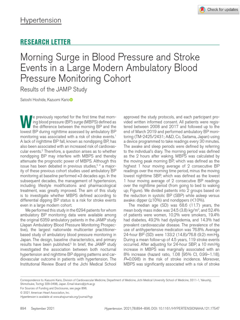 Morning Surge in Blood Pressure and Stroke Events in A Large Modern Ambulatory Blood Pressure ...
