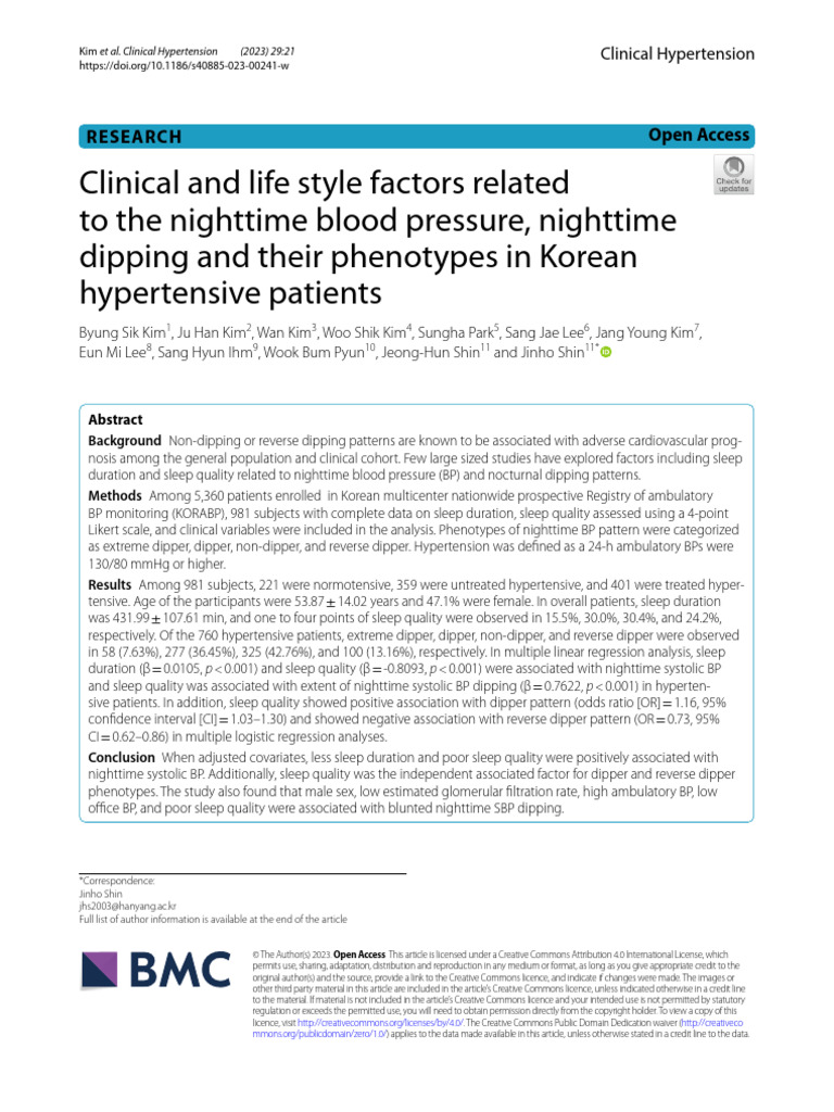 Percentage For Dipper and Non Dippers | PDF | Hypertension | Blood Pressure