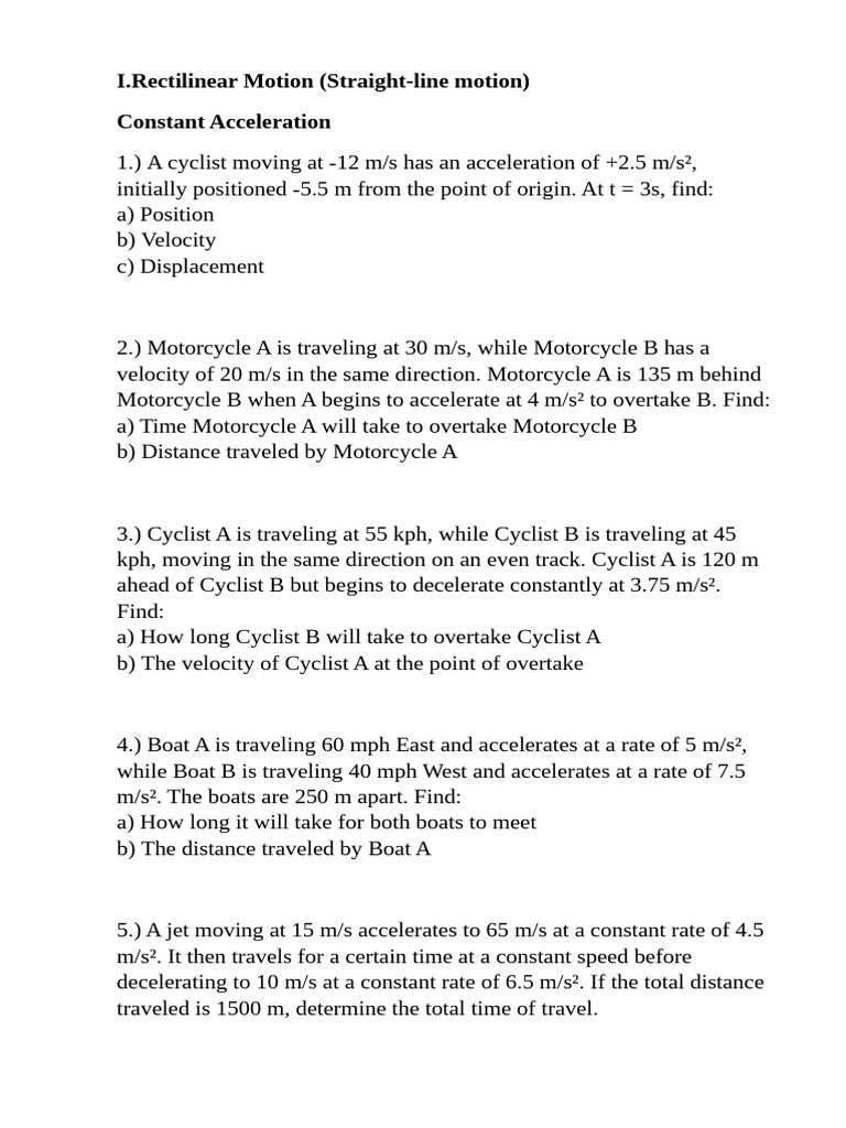 I.Rectilinear Motion (Straight-Line Motion) Constant Acceleration | PDF | Acceleration ...