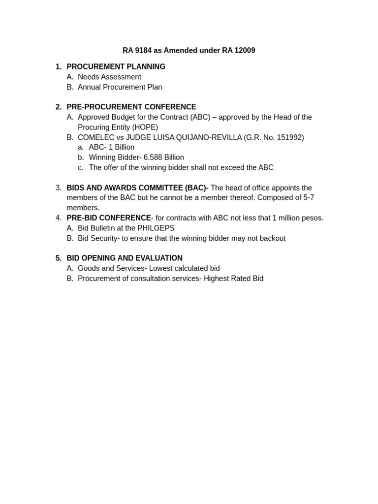 Briefer Re Procurement Act - Ra 9184 | PDF