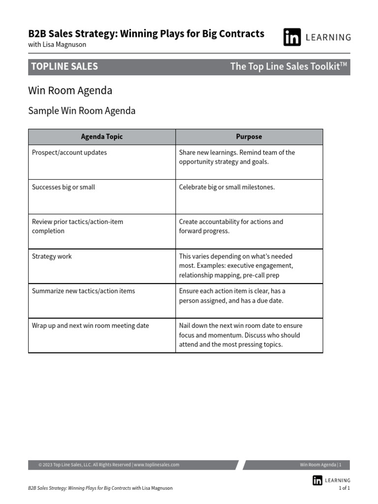 Win Room Agenda Sample | PDF
