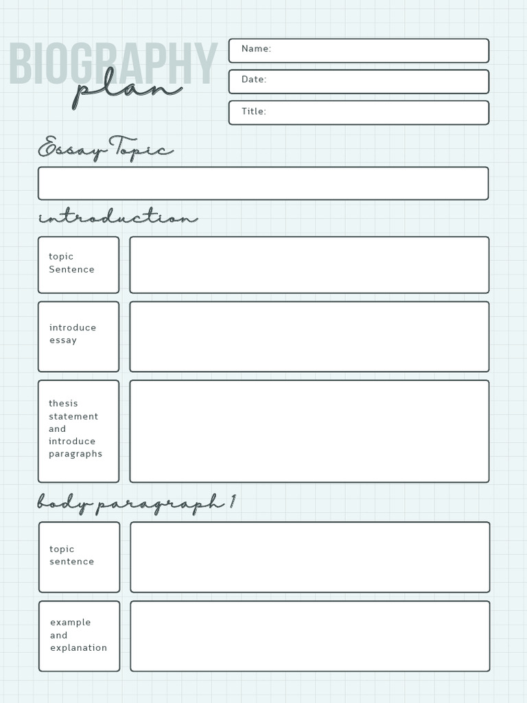 Essay Plan Template Worksheet in Blue Simple Professional Style | PDF