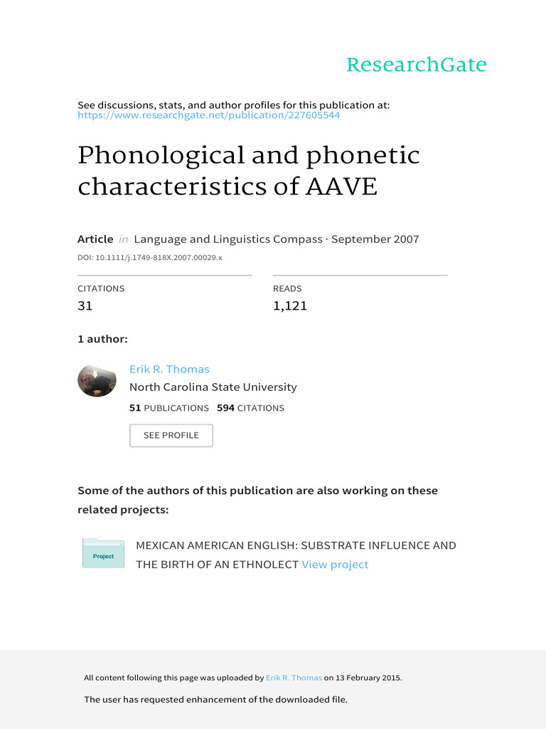 IMPORTANT - Phonological_and_phonetic_characteristics_of_AAVE | PDF | Vowel | Consonant