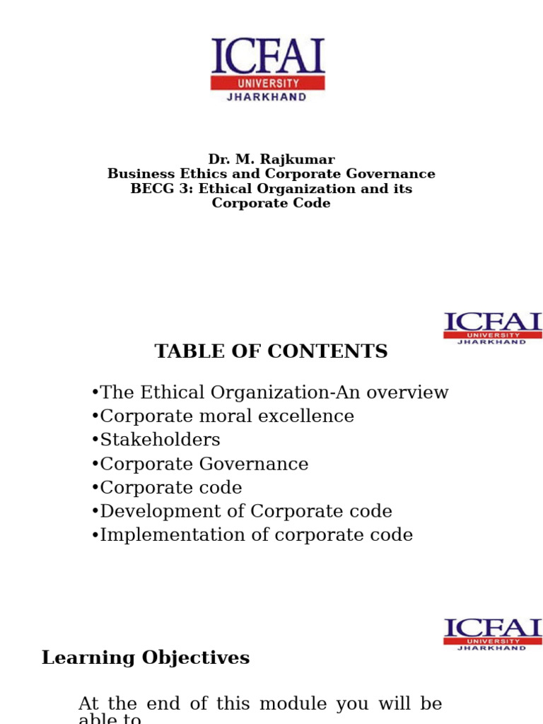 Ethical Organizations & Corporate Codes | PDF | Corporate Governance | Governance