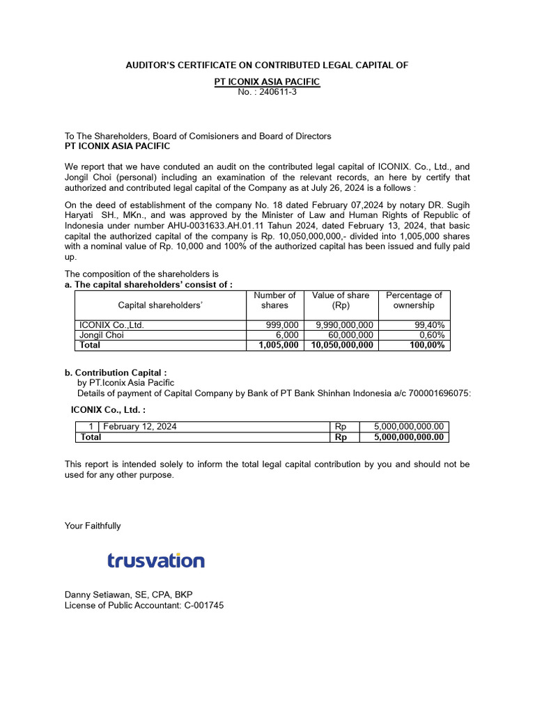 Auditor Certificate | PDF