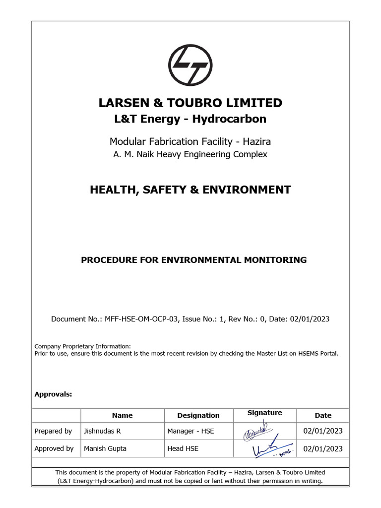 3-MFF-HSE-OM-OCP-03 Procedure For Environmental Monitoring | PDF | Pollution | Human Impact On ...