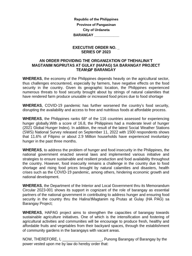 Hapagsample Eo Organization of Hapag Team | PDF | Food Security | Hunger