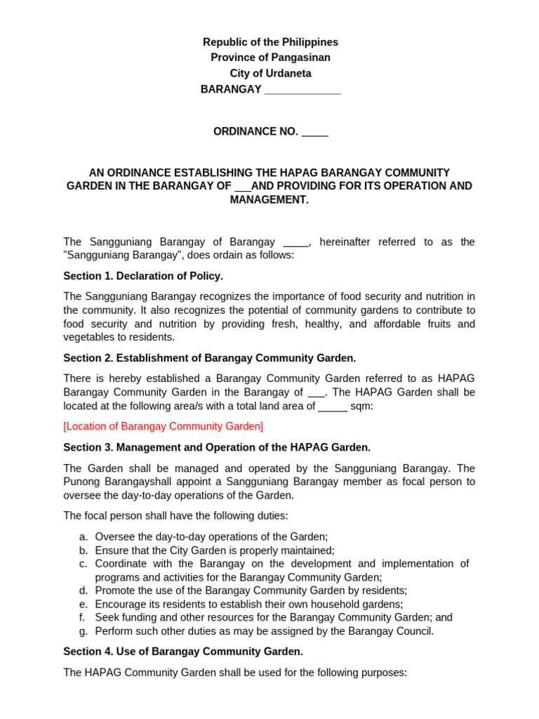 Sample-Brgy-Ordinance-on-HAPAG | PDF