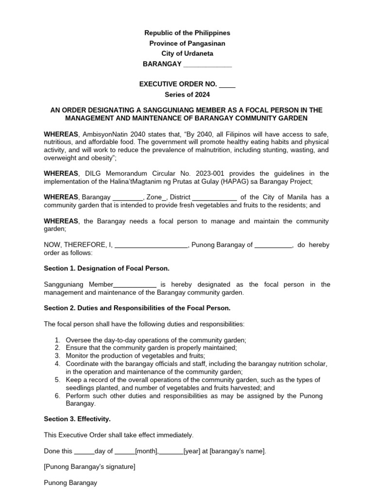 Focal Person for Barangay Garden Management | PDF