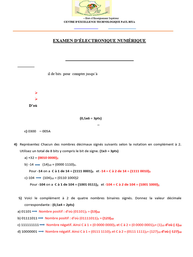 ++ SN Electronique Numerique - Mars2025 - Corrigé | PDF | Ingénierie informatique | Nombre