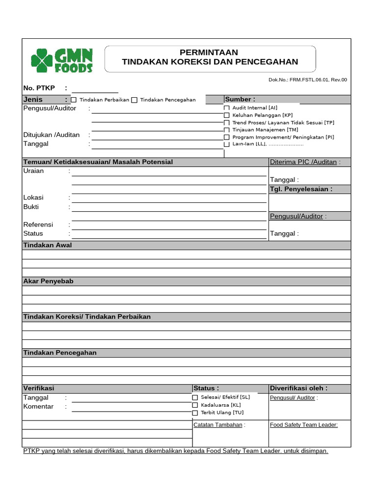m.FSTL.06.01 - Form Tindakan Koreksi Dan Pencegahan | PDF