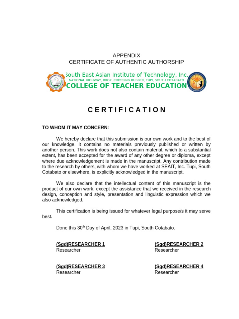 CERTIFICATE-OF-AUTHENTIC-AUTHORSHIP | PDF