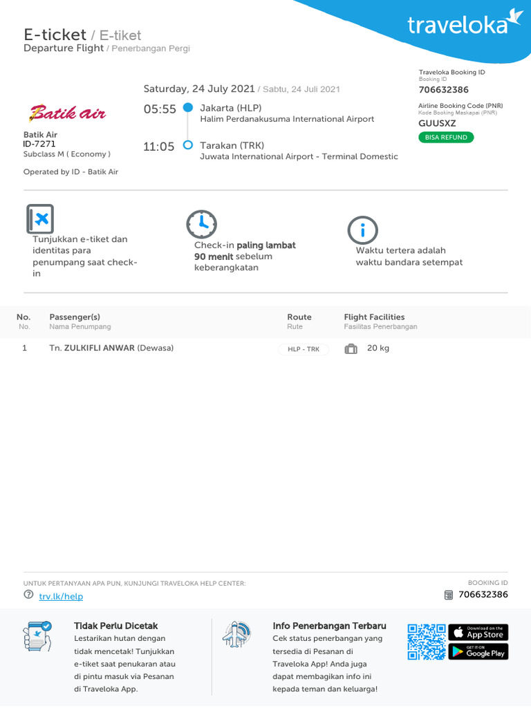 Zulkifli Anwar-HLP-GUUSXZ-TRK-FLIGHT - ORIGINATING | PDF