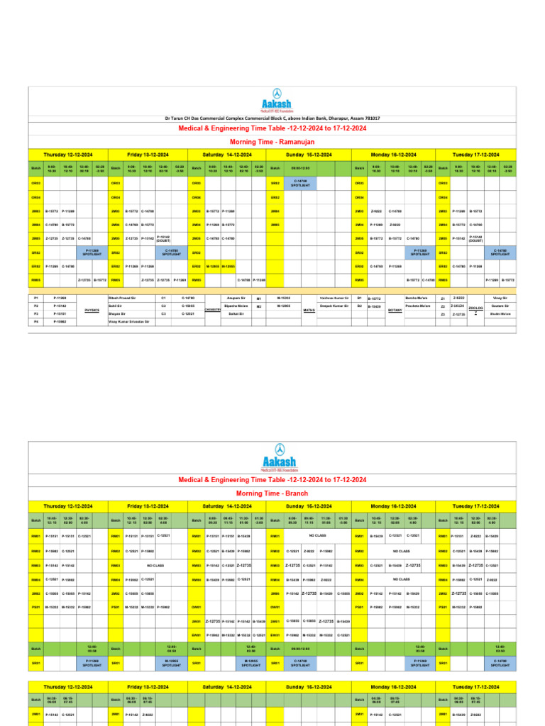 Updated Time Table - 12-12-2024 To 17-12-2024 | PDF