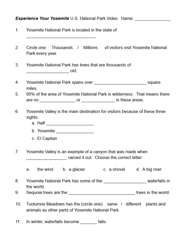 Experience Your Yosemite Video Qs | PDF