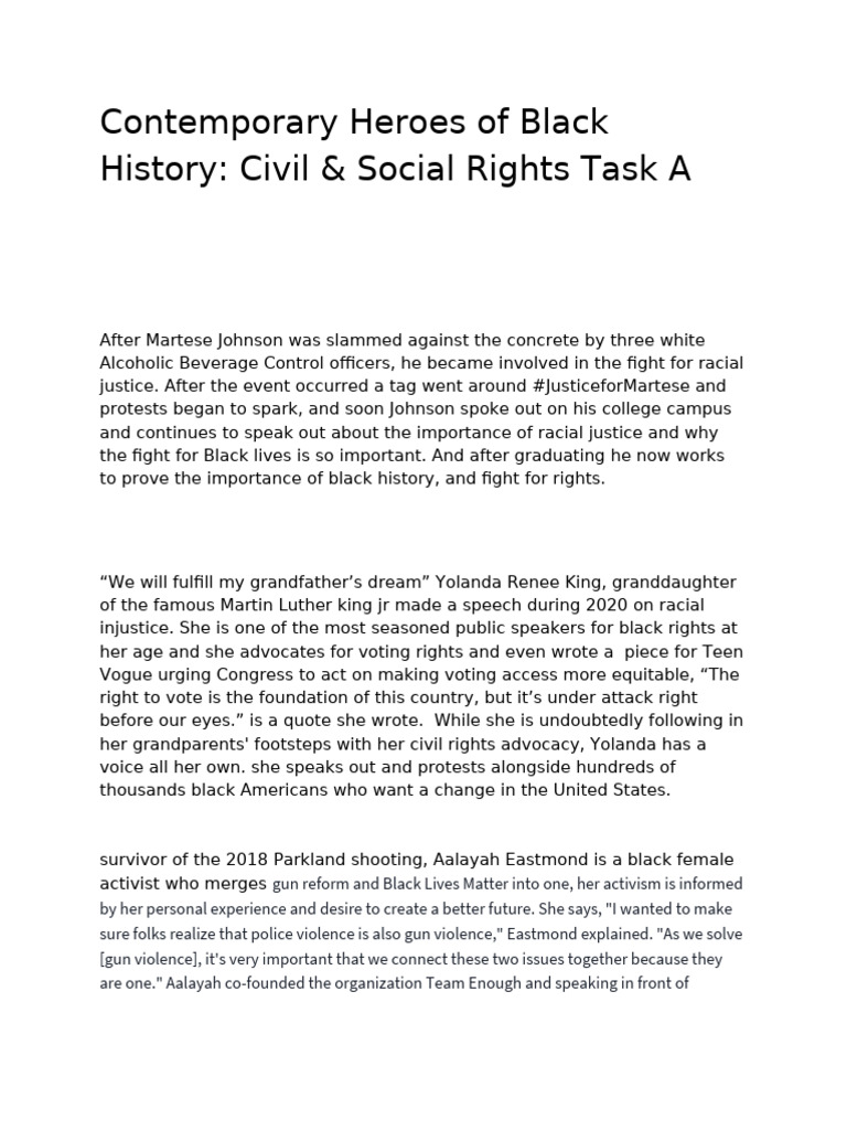 Contemporary Heroes of Black History Civil & Social Rights T | PDF