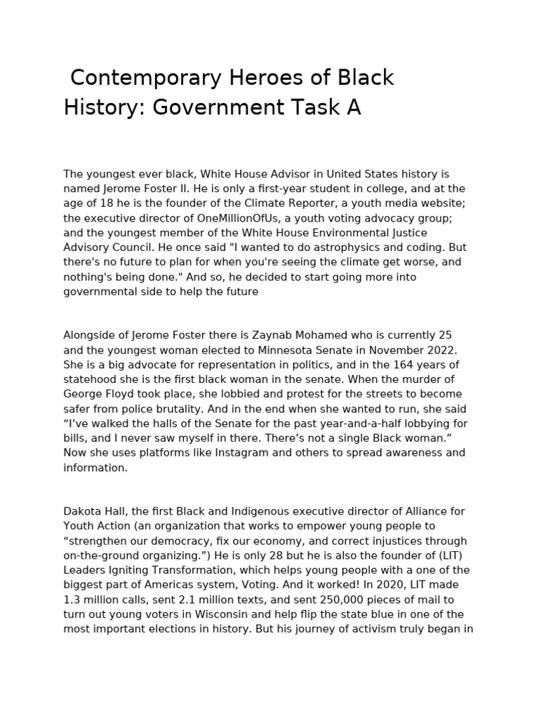 Contemporary Heroes of Black History Government Task A | PDF