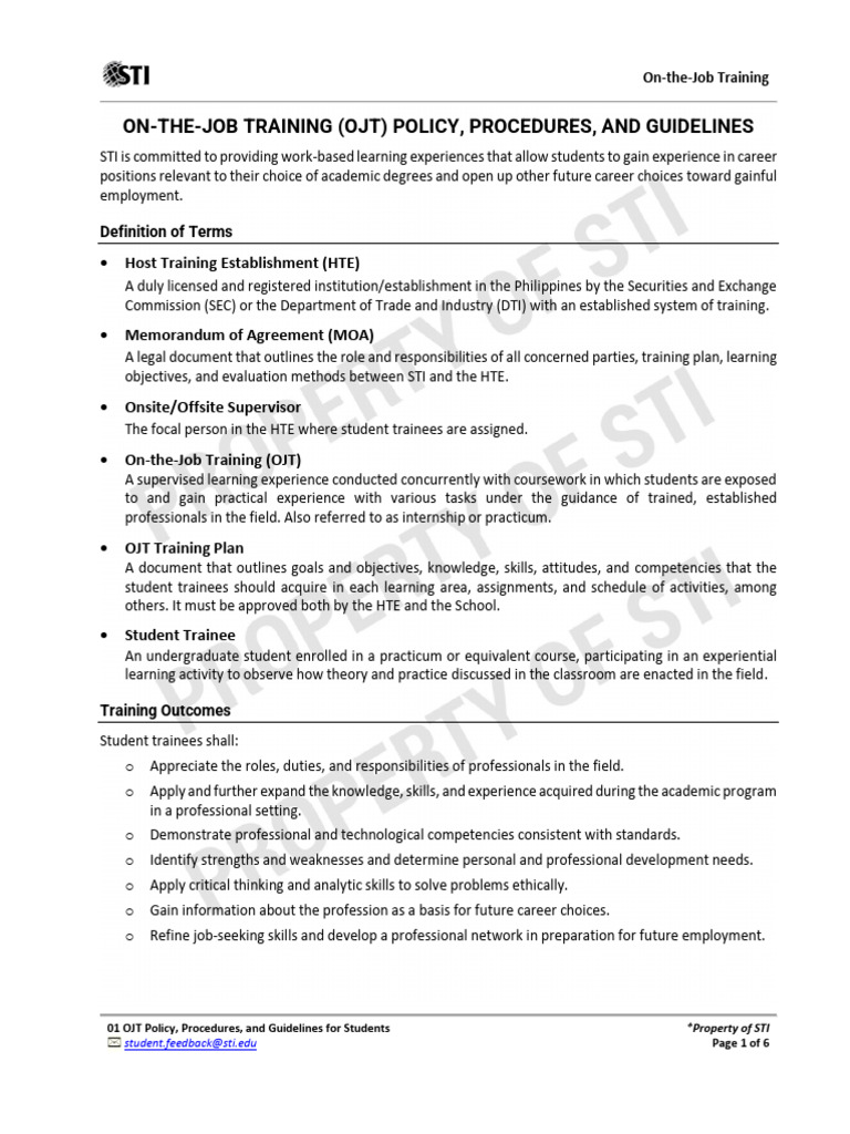 01_OJT_Policy_Procedures_and_Guidelines_for_Students(3) | PDF | Learning | Performance Appraisal