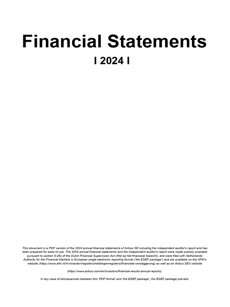 Airbus SE 2024 Financial Statements PDF | PDF | Equity (Finance) | Income