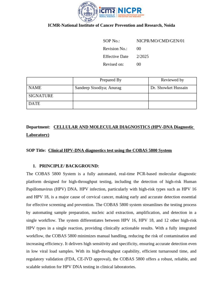 SOP for Cobas 5800 | PDF | Polymerase Chain Reaction | Biotechnology