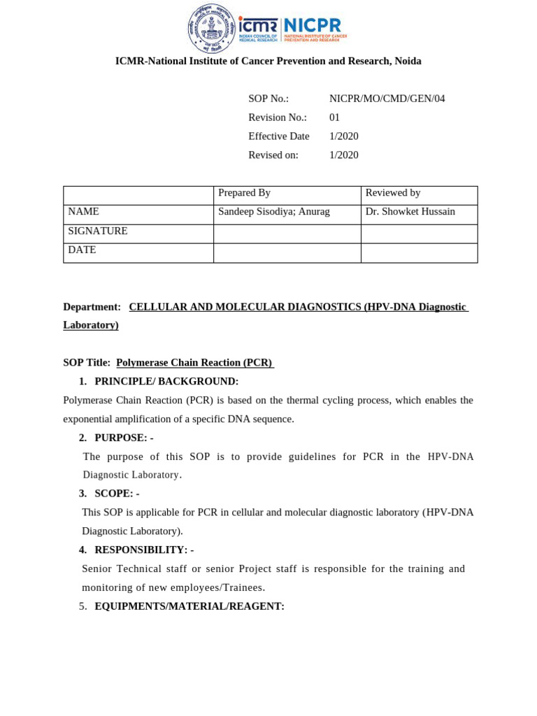 PCR Standard Operating Procedure | PDF | Polymerase Chain Reaction ...