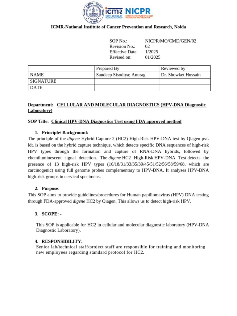 SOP For Hybrid Capture 2 Test | PDF | Life Sciences | Biotechnology