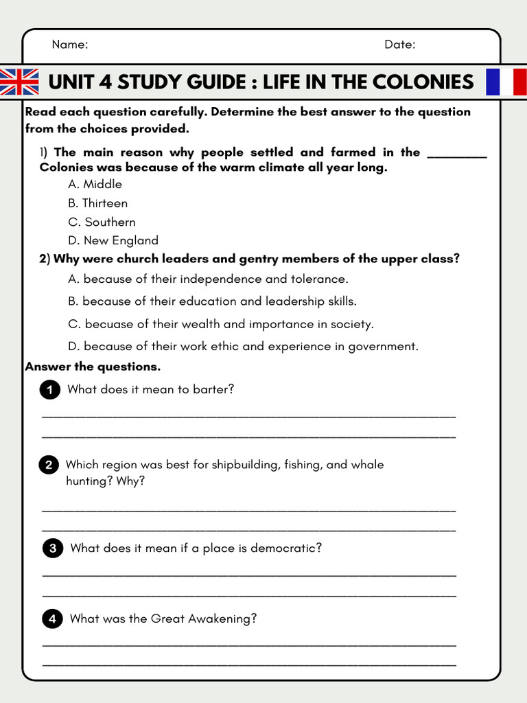G5 Life in the Colonies Study Guide | PDF | Atlantic Slave Trade | Slavery