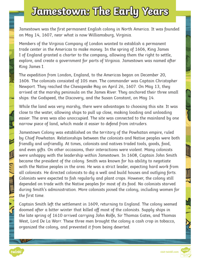 Fifth Grade Jamestown Reading Comprehension Activity | PDF | Jamestown ...