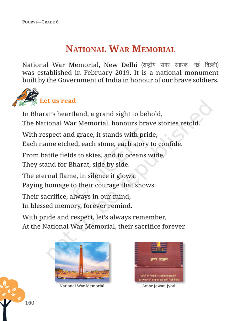 Cbse Class 6 English Book Poorvi National War Memorial PDF Download ...