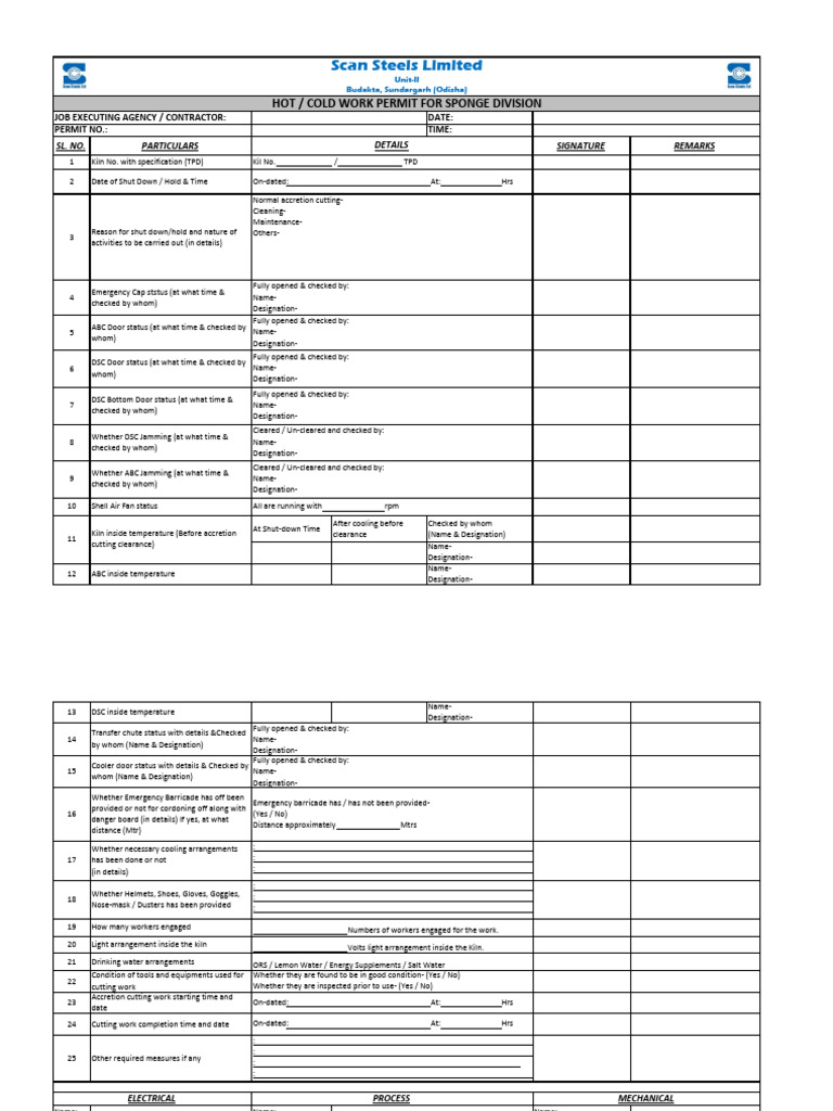 Kiln Shutdown Report and Safety Checklist | PDF