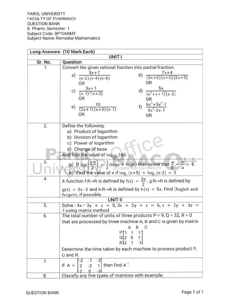 Maths Question Bank | PDF