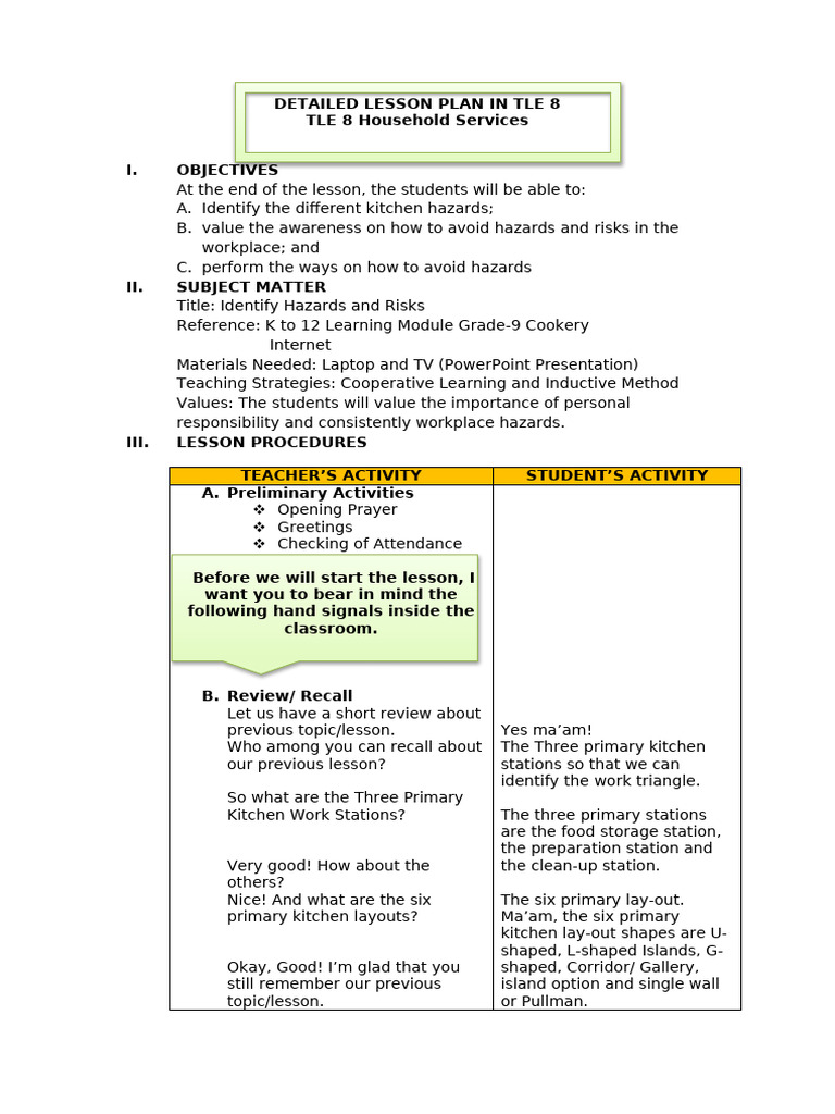 Kitchen Hazard Identification Lesson Plan | PDF | Hazards | Risk
