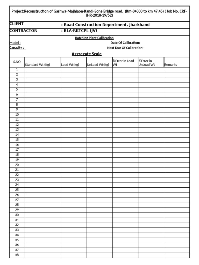 Batching Plant calibration - Copy | PDF | Measurement | Concrete
