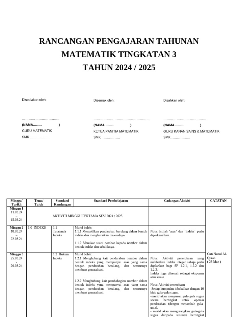RPT Matematik t3 2024-2025 | PDF