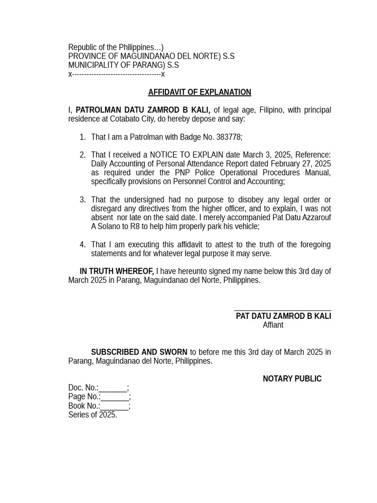 Affidavit of Explanation | PDF