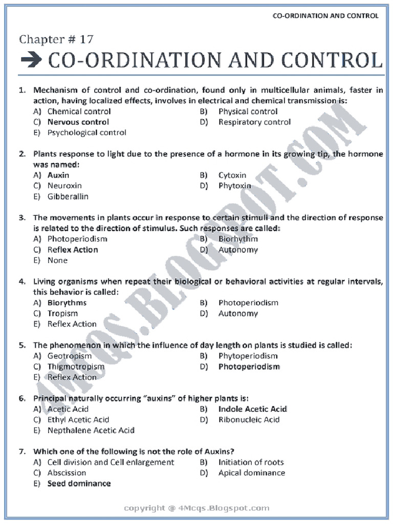 q-Co-ordination-and-control-Mcqs | PDF