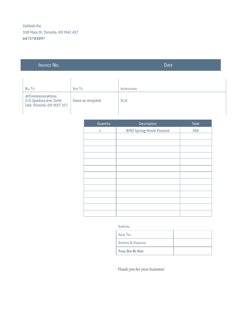 Invoice for BMO Spring Home Finance | PDF