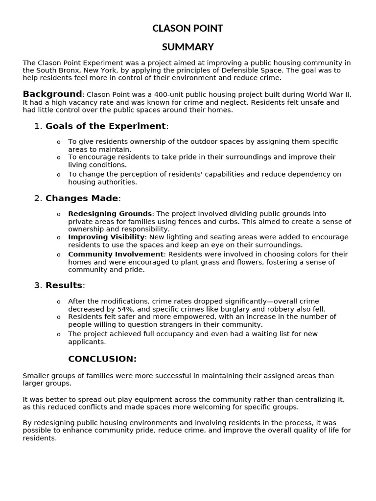 Clason Point Housing Improvement Experiment | PDF | Crimes | Crime ...