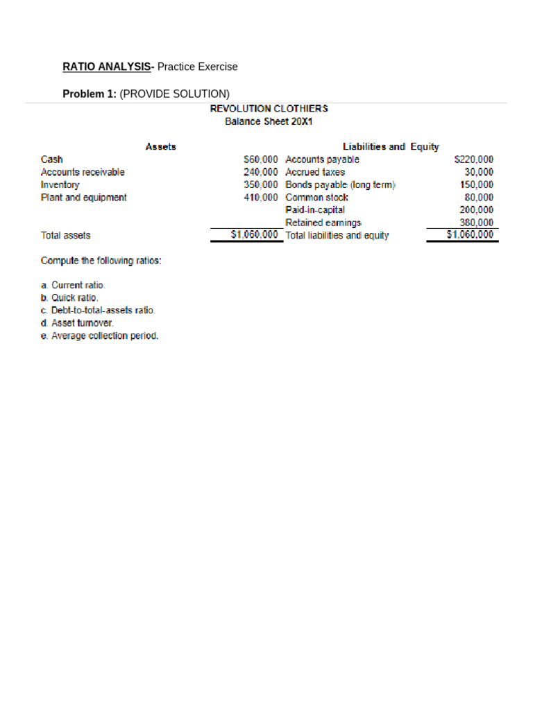 Ratio Analysis Practice Exercise Guide | PDF